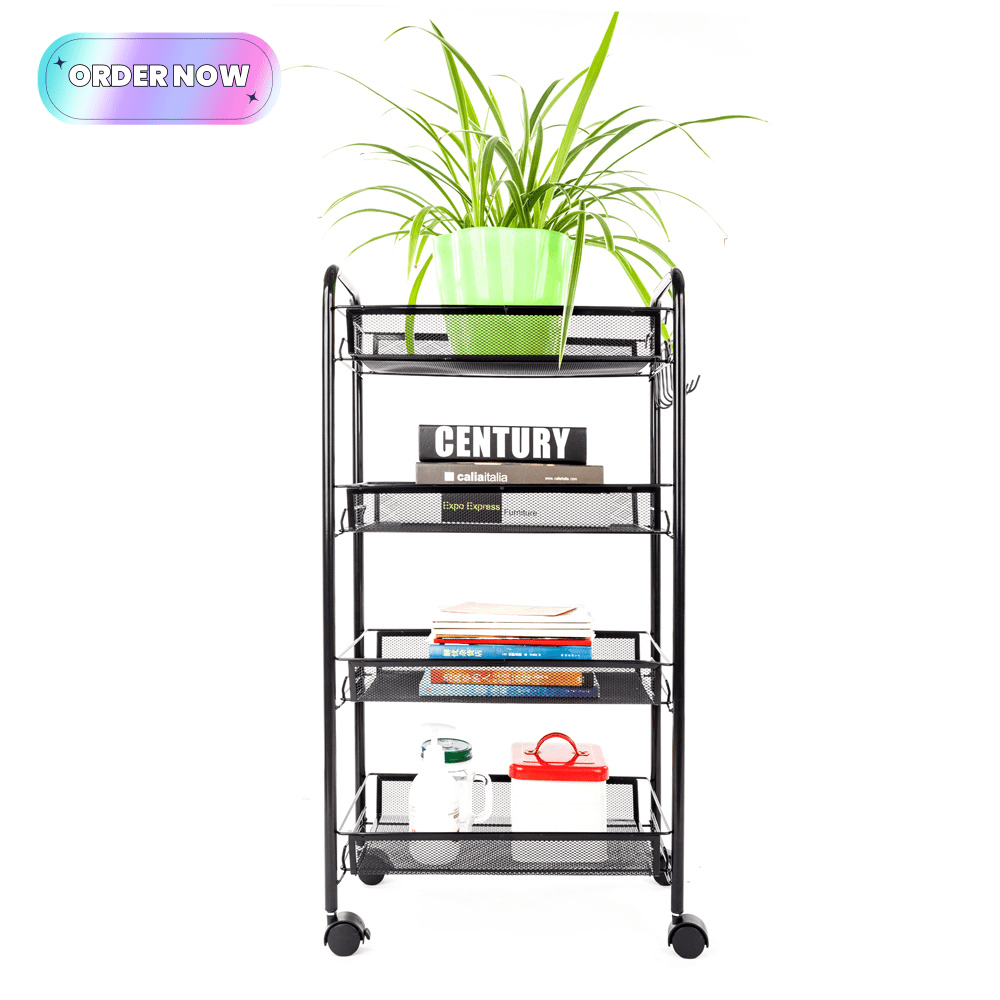 Tcbosik 4-Tier Metal Rolling Cart, Wire Utility Cart on Wheels, Storage ...