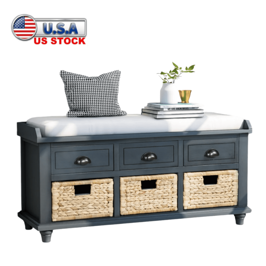 Tcbosik 42.1" Entryway Storage Bench with 3 Drawers and 3 Rattan ...
