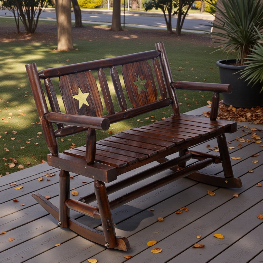 Tcbosik 43" Outdoor Wooden Rocking Bench for 2 - Solid Wood Porch Swing ...