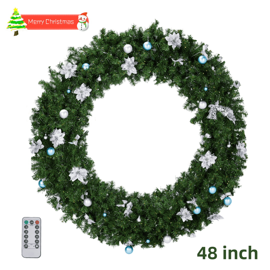 Tcbosik 48in Artificial Pre-Lit Christmas Wreath with Remote Control ...