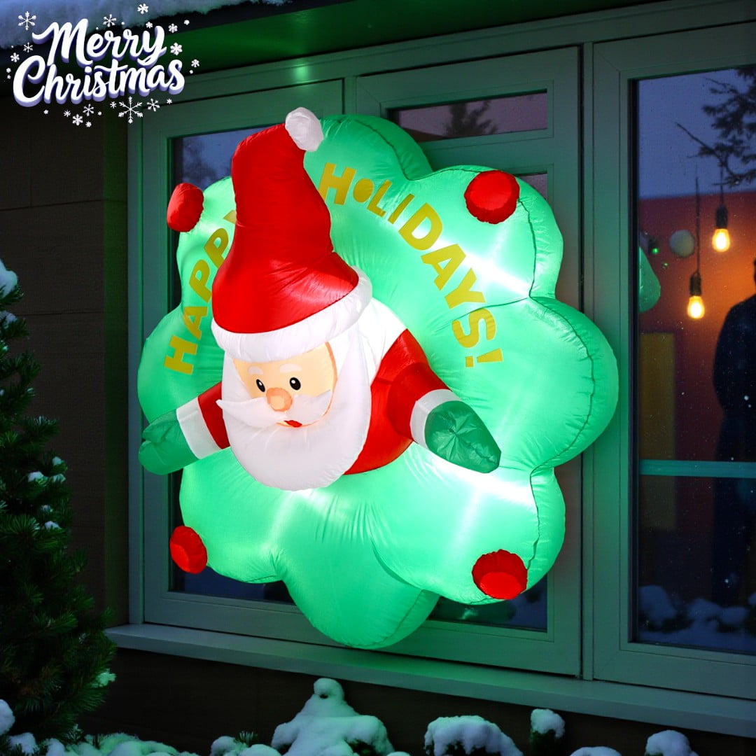 Tcbosik 4FT Lighted Inflatable Santa Claus Popping Out of Wreath ...