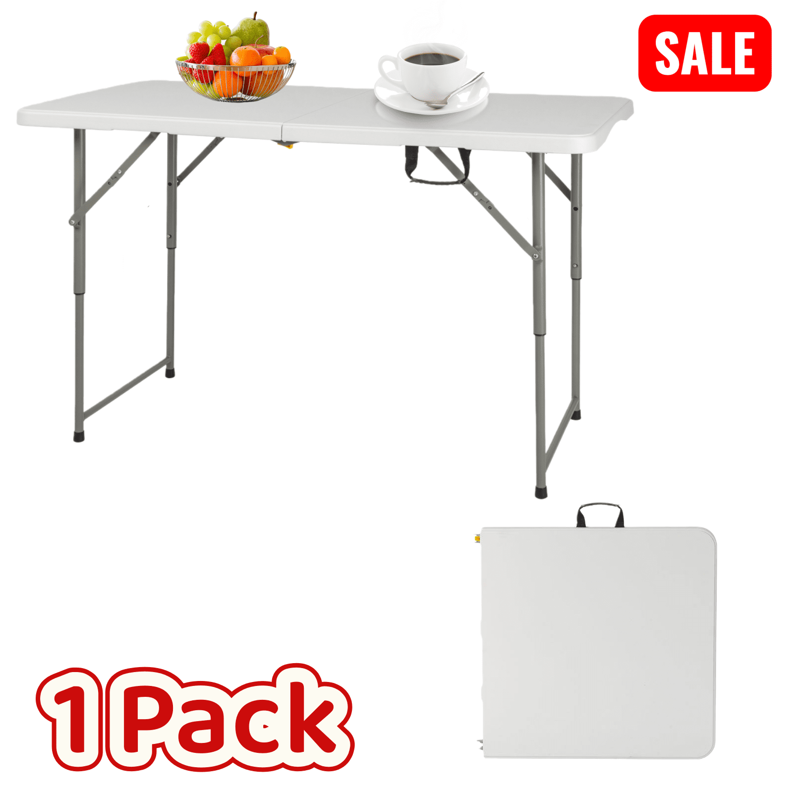 Tcbosik 4ft Folding Table, 19"-29" Height Adjustable Plastic Table ...