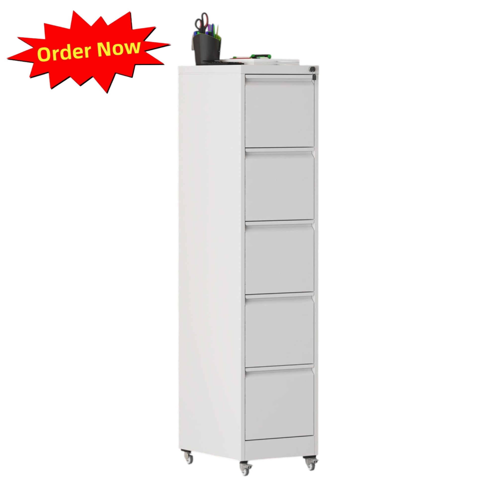 Tcbosik 5 Drawer File Cabinet with Wheels, Metal Mobile Filing Cabinet ...