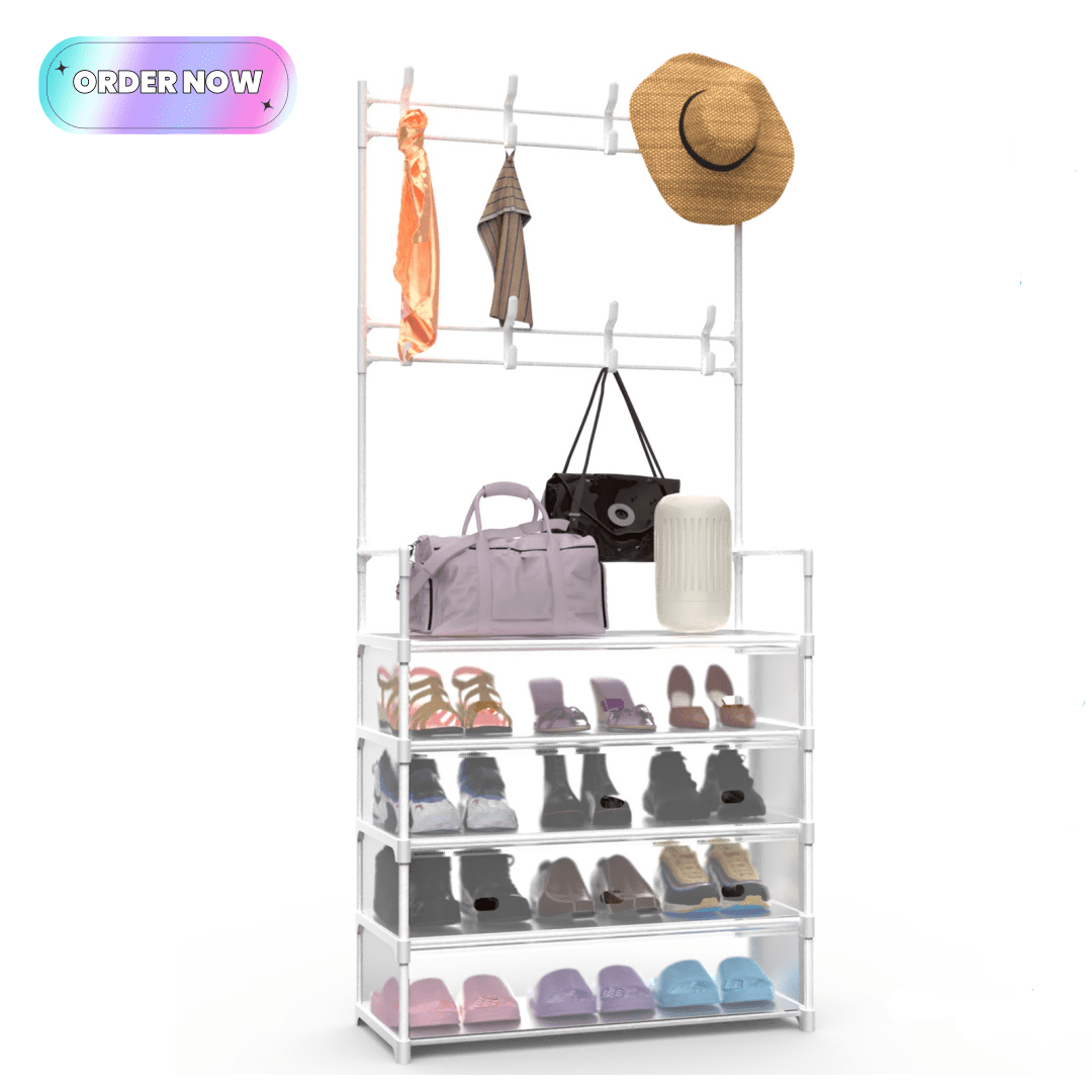 Tcbosik 5-Tier Coat and Shoe Rack, Entryway Storage Organizer with 8 ...