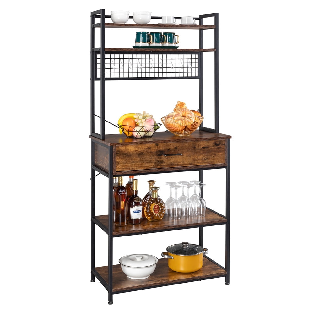 Tcbosik 5-Tier Kitchen Microwave Oven Stand with Storage Drawer, Metal ...