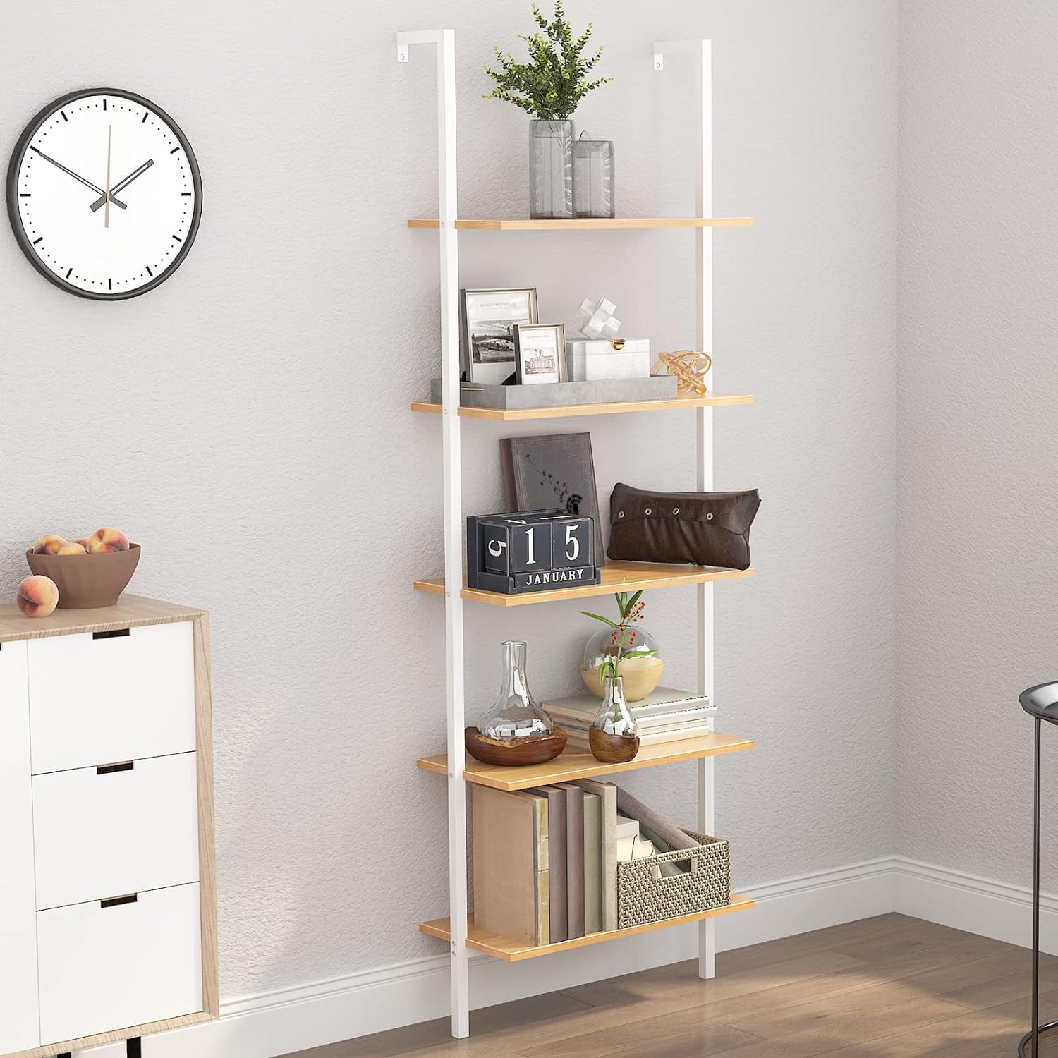 Tcbosik 5 Tiers Ladder Shelf ,Modern Bookshelf, Open Tall Wall Mount ...