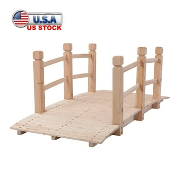 QRKD Garden Bridge, 5FT Wooden Arc Footbridge for Outdoors with Safety ...