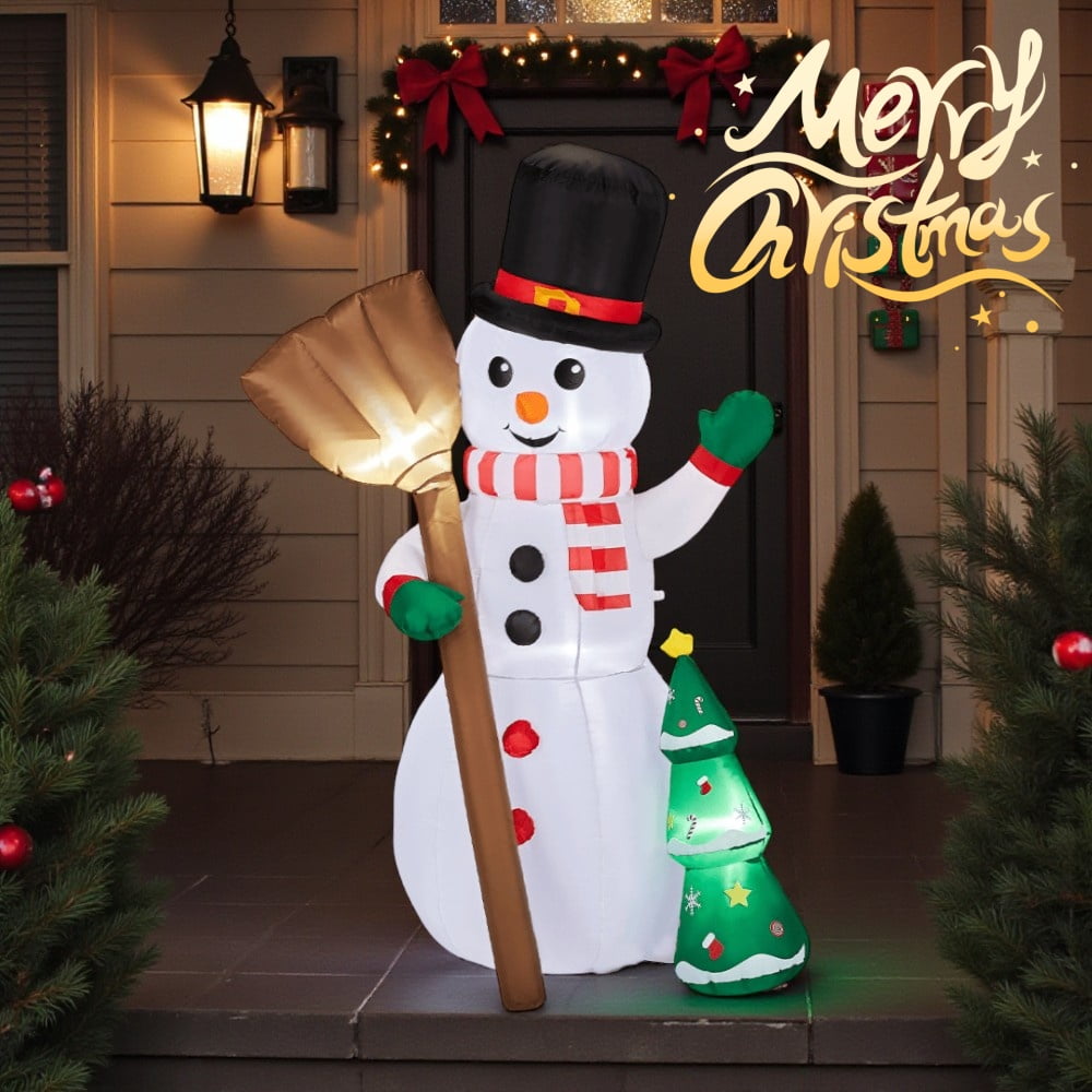 Tcbosik 6.2ft Lighted Christmas Inflatable Snowman Holding Broom ...