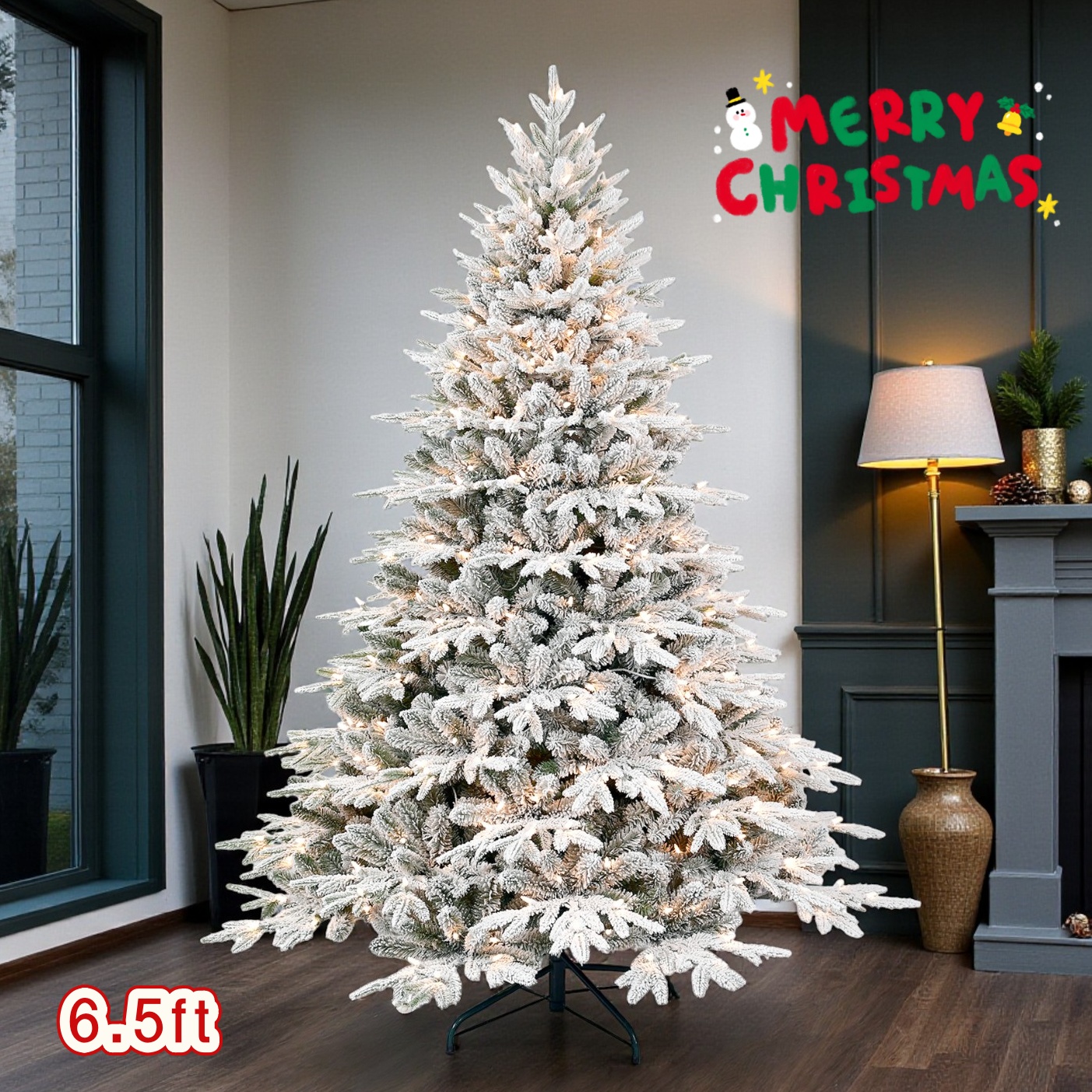 Tcbosik 6.5ft Pre-lit Artificial Christmas Tree with Warm White Lights ...