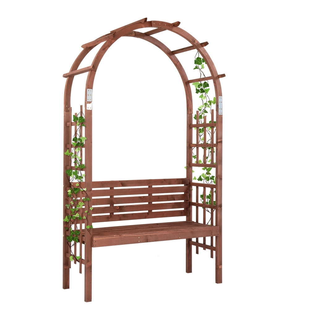Tcbosik 6.8FT Wooden Arch with 2-Person Bench, Garden Arbor Trellis for ...