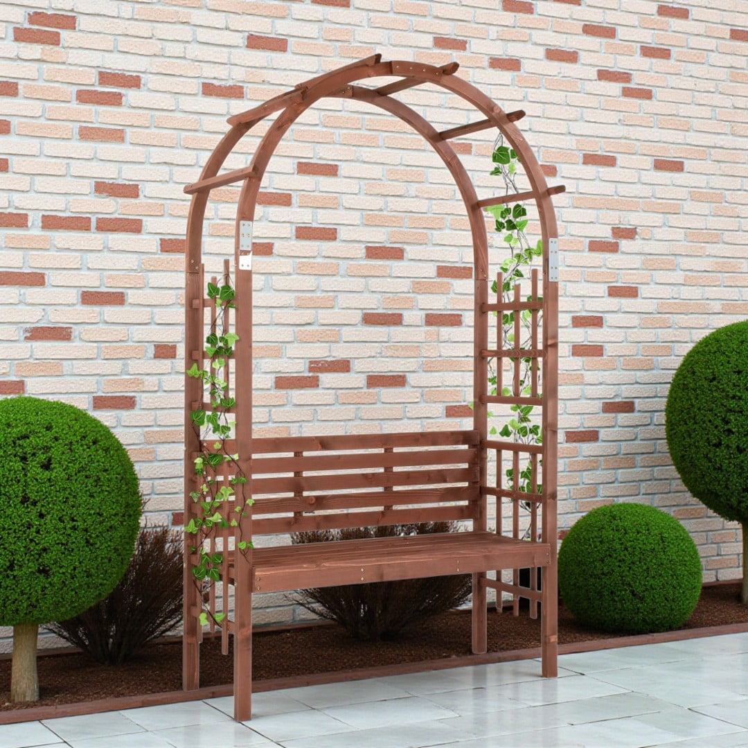 Tcbosik 6.8FT Wooden Garden Arbor with Bench, Outdoor Arch Trellis with ...