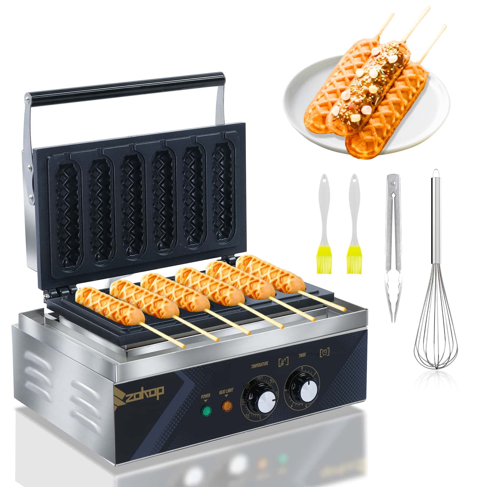 Tcbosik 6 Grids Corn Dog Waffle Maker, Hot Dog Waffle Machine with Non ...