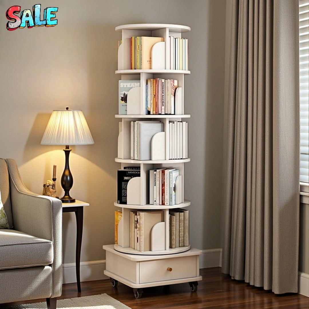 Tcbosik 6-Tier Rolling Revolving Bookshelf, 360 Degree Rotating ...