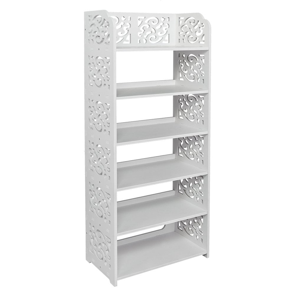 Tcbosik 6-Tier White Hollow Carved Shoe Rack - Wood-Plastic Board Shoe ...