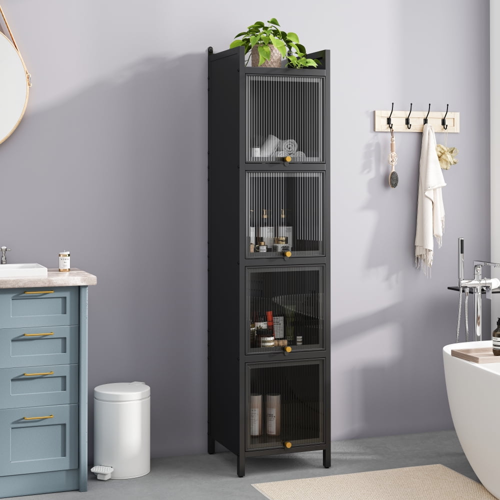 Tcbosik 60.6" Tall Storage Cabinet with Flip-up Glass Doors, Narrow ...