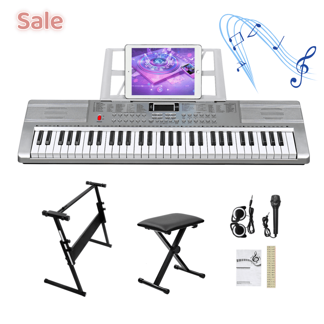 Tcbosik 61 Key Keyboard Piano with Stand, Bench, Music Rest and LED ...