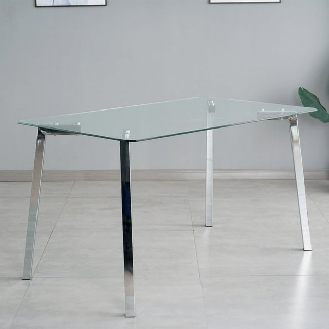 Tcbosik 63" Glass Dining Table for 6 People, Modern Rectangular Kitchen ...
