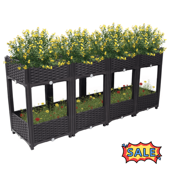 Tcbosik 63"W Raised Garden Bed with Drainage Plug, 2-Tier Outdoor ...