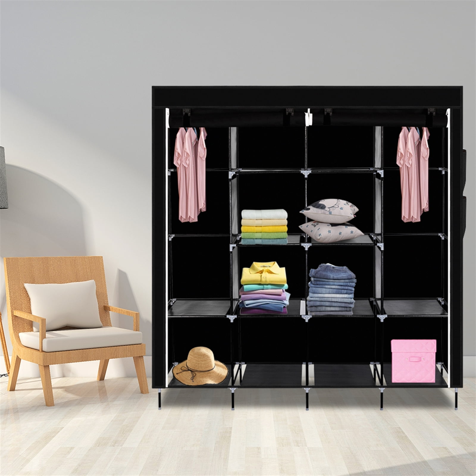 Tcbosik 67" Clothes Storage Closet 4-Tiers Wardrobe Non-woven Fabric ...