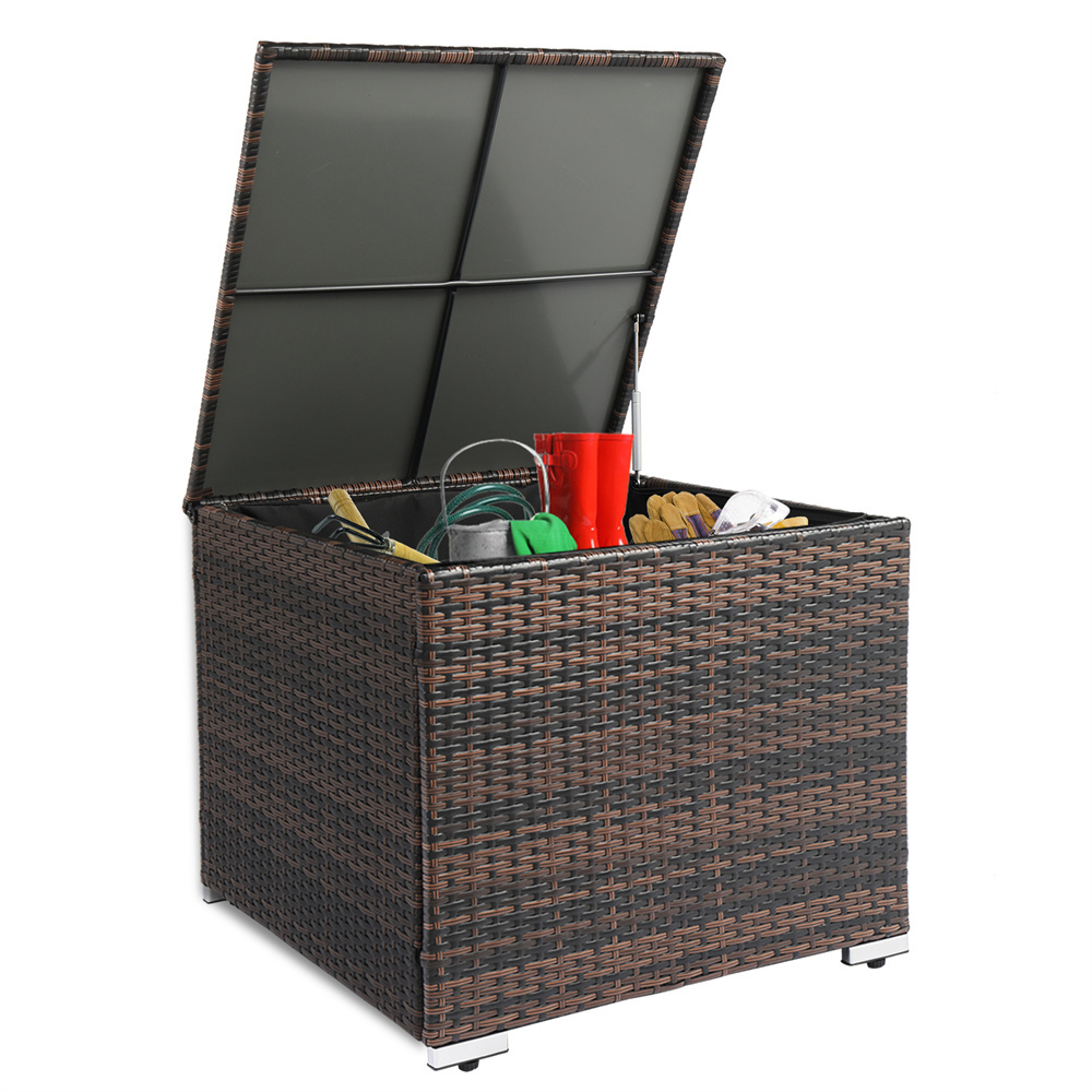 Tcbosik 67 Gallon Square Rattan Locker, Deck Storage Box with Inner ...