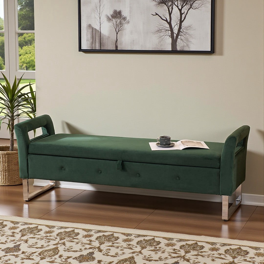 Tcbosik 68-Inch Velvet Storage Bench, Extra Long Upholstered Bench with ...