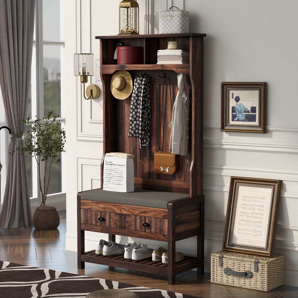 Tcbosik 69" Heigh Hall Tree with Bench and Storage, Entryway Bench with ...