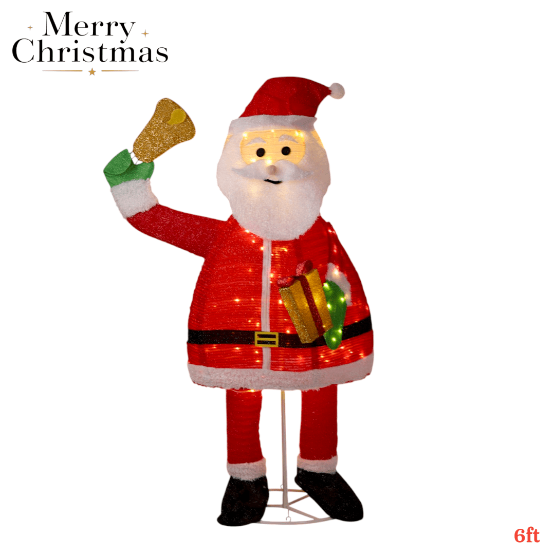Tcbosik 6ft Lighted Christmas Santa Claus Holding Bell & Gift Box ...