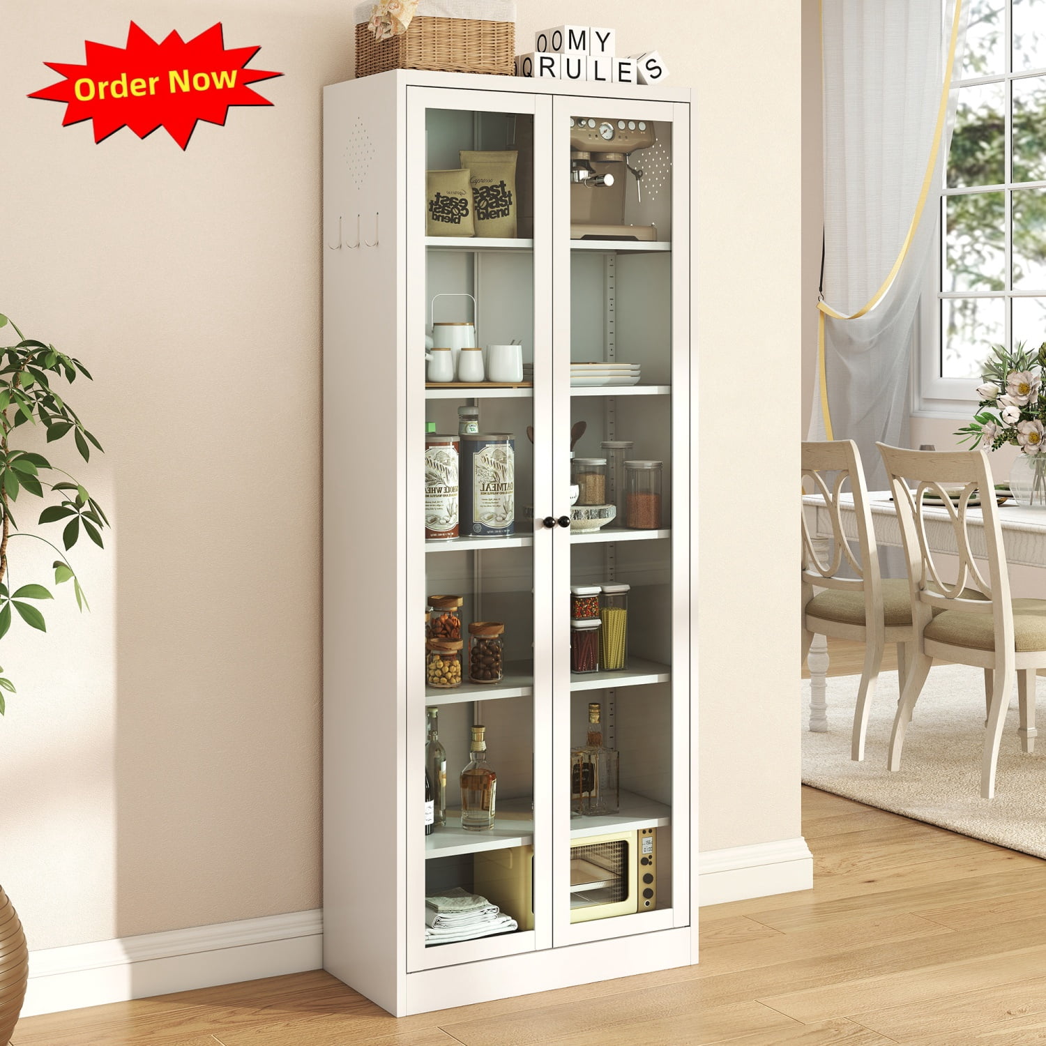 Tcbosik 72" Tall Storage Cabinet with 2 Glass Doors, Metal Display ...