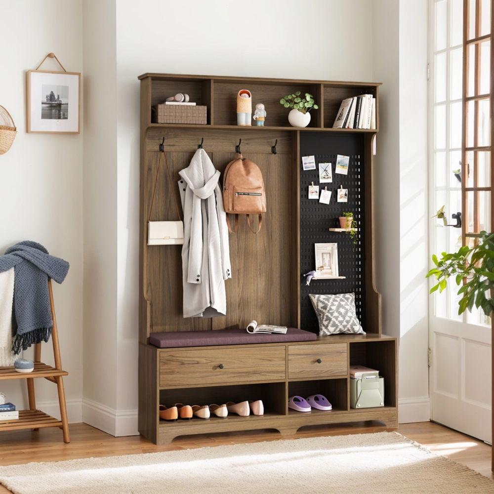 Tcbosik 77"H Hall Tree with Hanging Hooks and Storage Bench for Hallway ...
