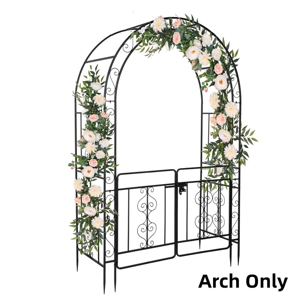 Tcbosik 7ft Arch Arbor with Entry Door, Heavy Duty Metal Arbour Archway ...