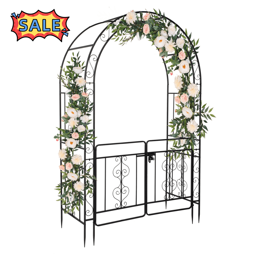 Tcbosik 7ft Arch Arbor with Entry Door, Heavy Duty Metal Arbour Archway ...