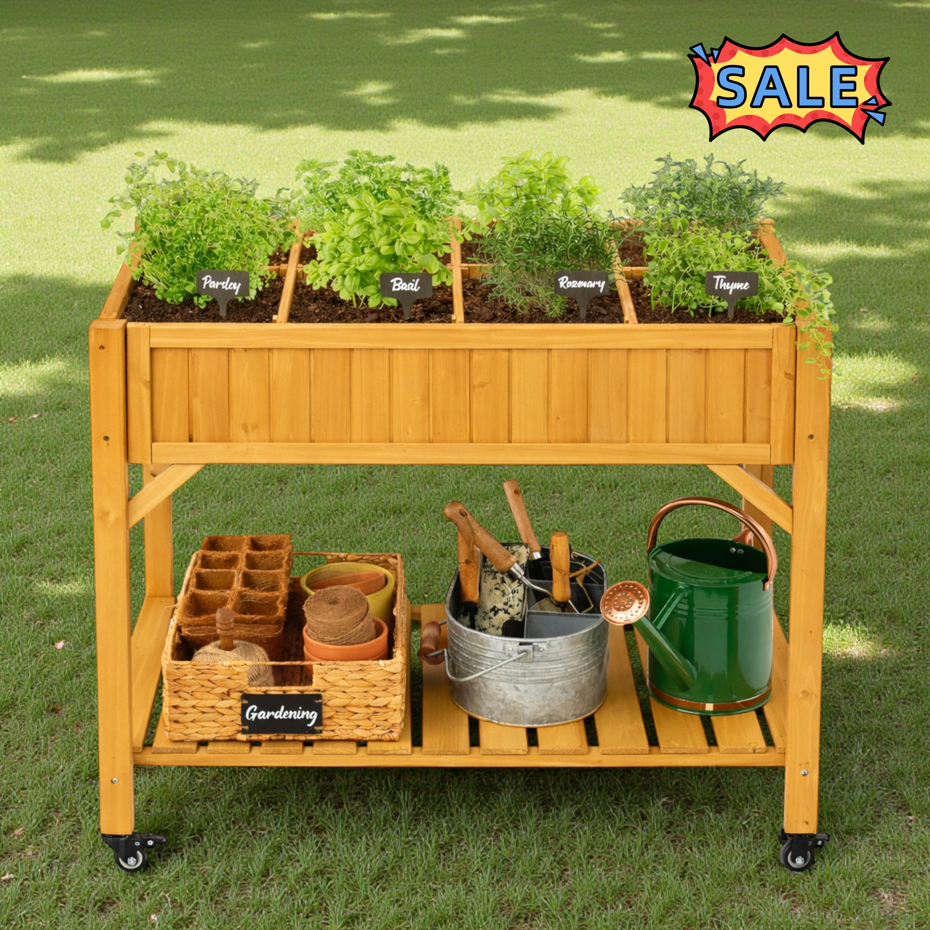 Tcbosik 8 Pocket Elevated Garden Bed with Lockable Wheels, Mobile ...