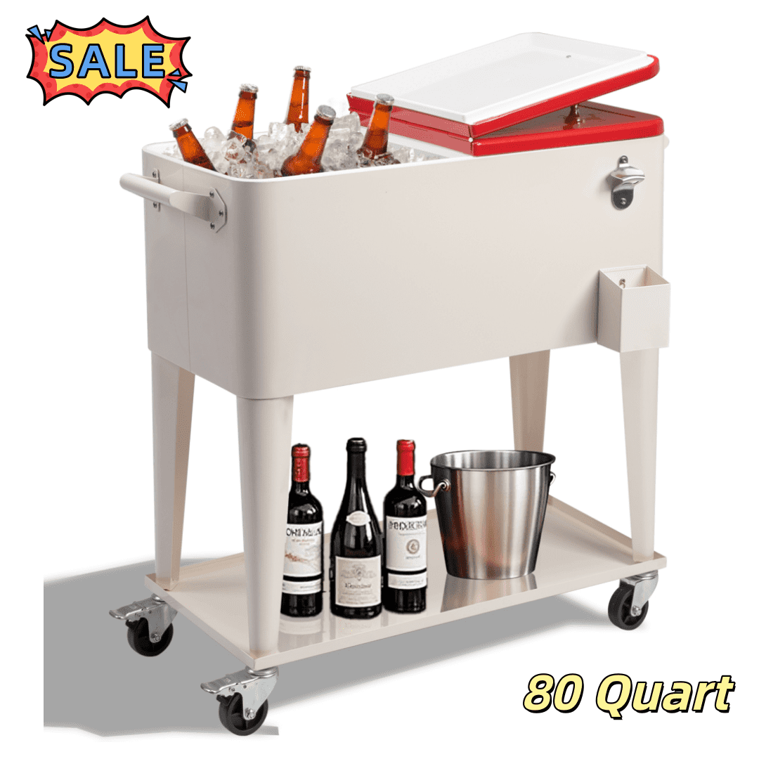 Tcbosik 80 Quart Rolling Cooler Cart with Locking Wheels, Bottle Opener ...