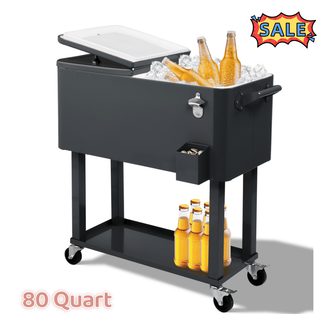 Tcbosik 80 Quart Rolling Cooler with Locking Wheels, Ice Chest with ...