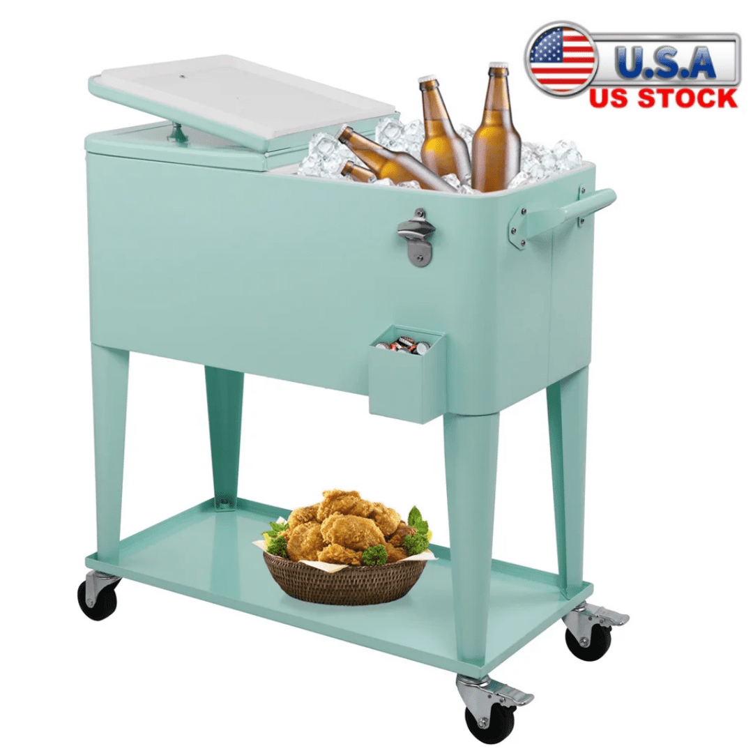 Tcbosik 80 Quart Rolling Ice Chest, Portable Drink Cooler Cart with ...