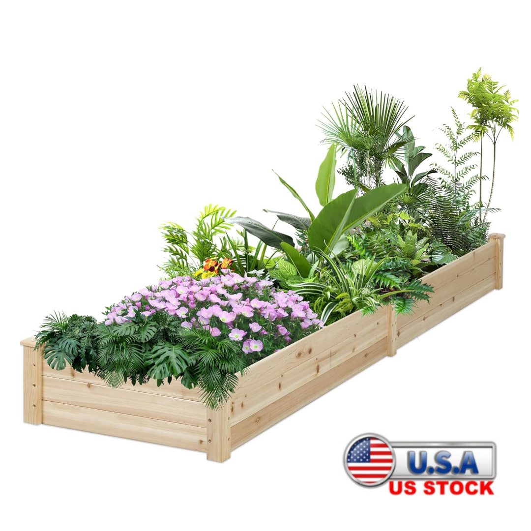 Tcbosik 7.6ft Outdoor Wooden Garden Bed, Planting Planter Box for ...