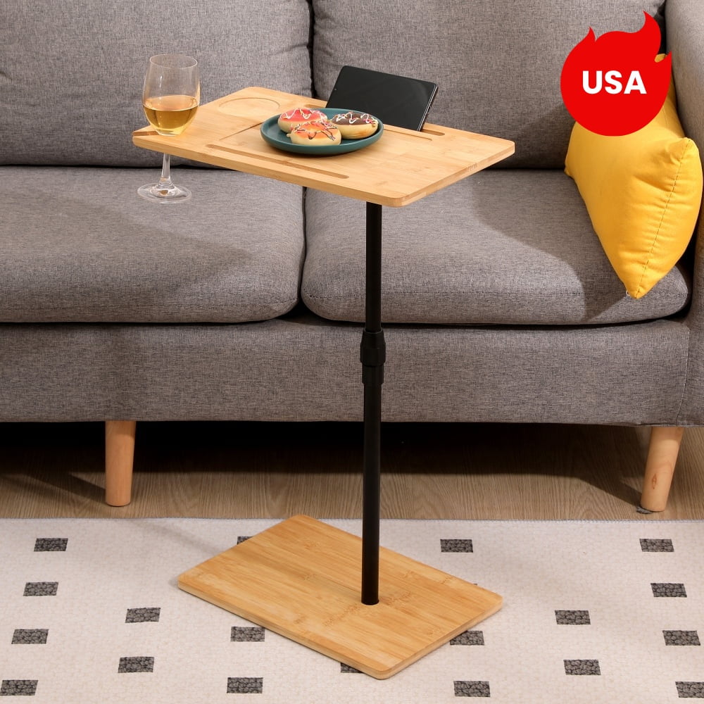 Tcbosik C-Shaped Side Table for Couch, Bamboo Sofa Side Table with ...