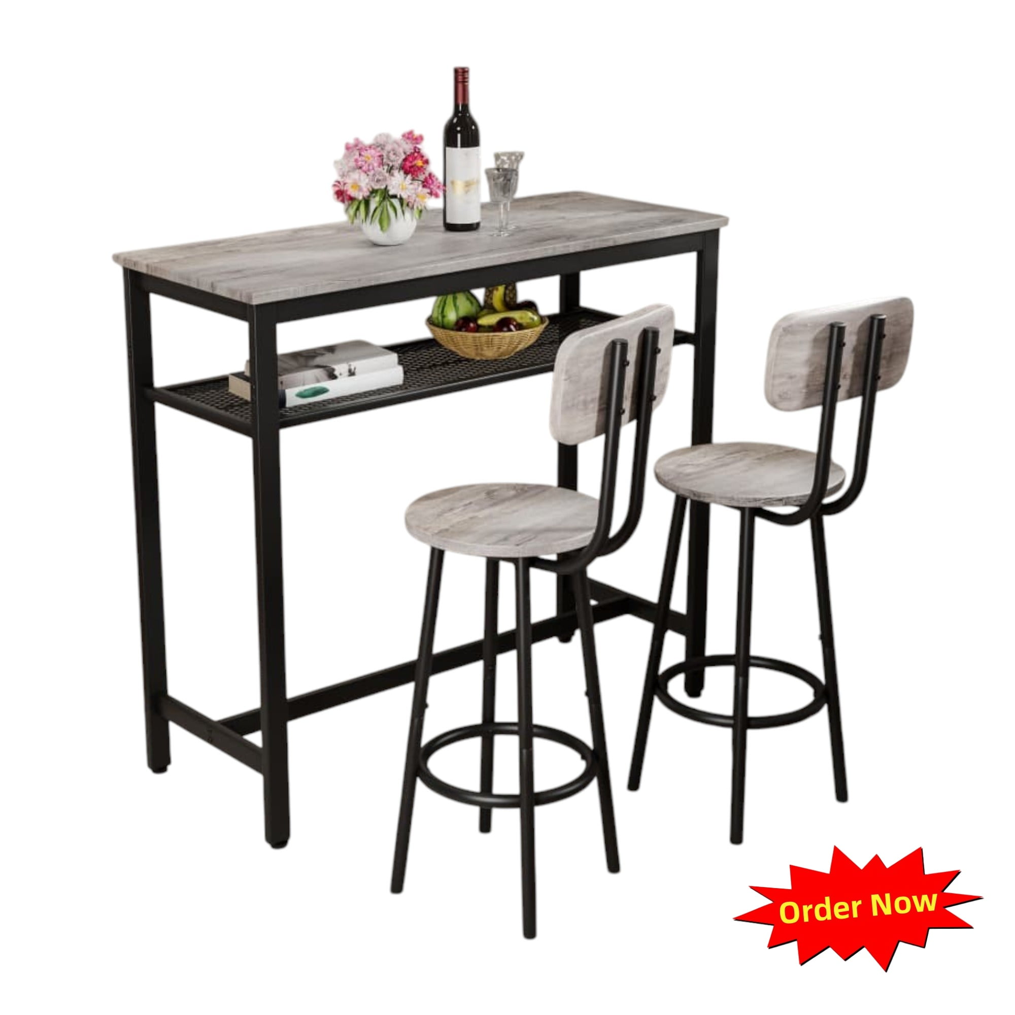 Tcbosik Bar Table and Chairs Set, 39.4" Rectangular Pub Table with 2 ...