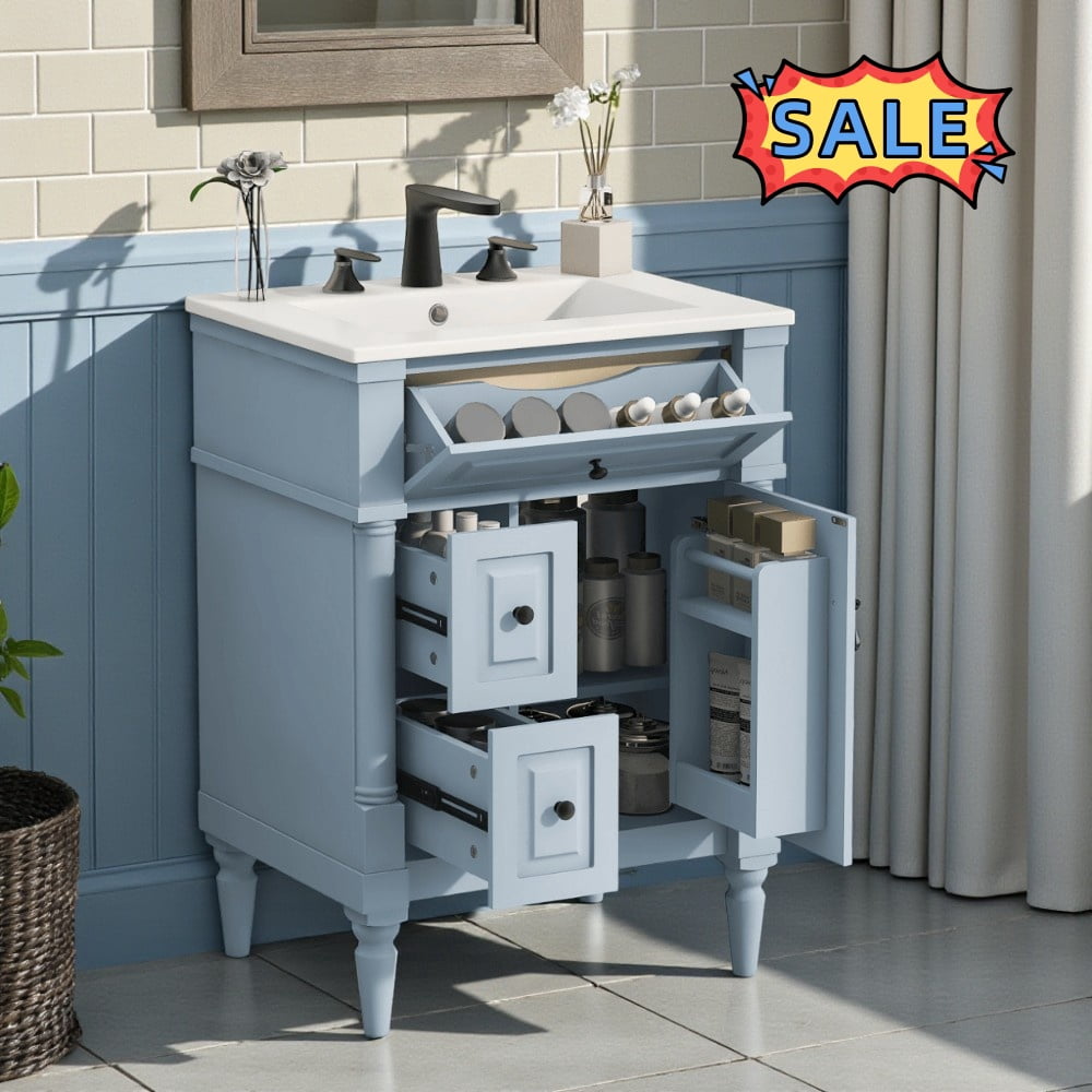 Tcbosik Bathroom Vanity with Ceramic Sink, Storage Cabinet with Door ...