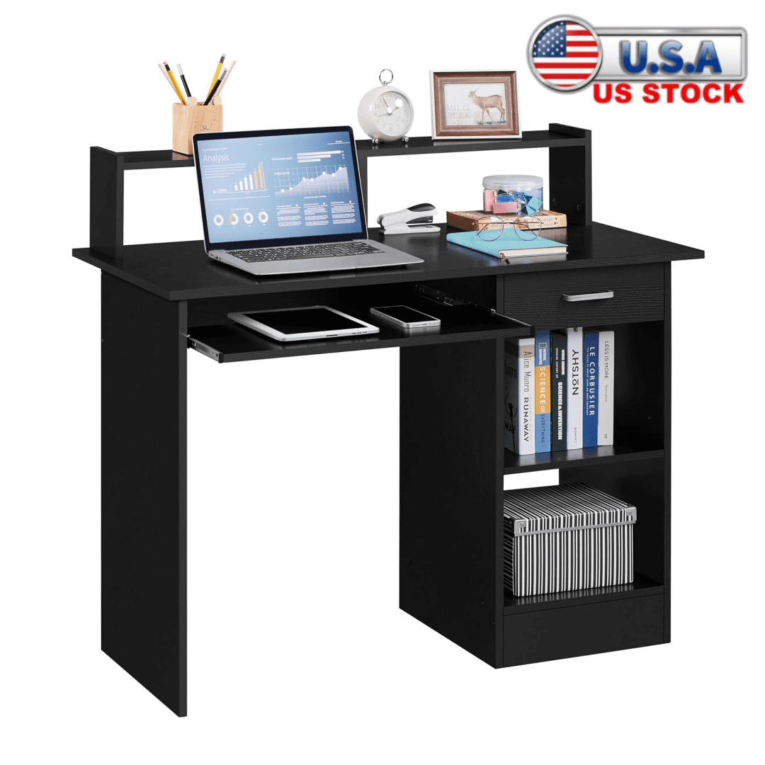 Tcbosik Computer Desk with Drawer, Home Office Writing Table with Hutch ...