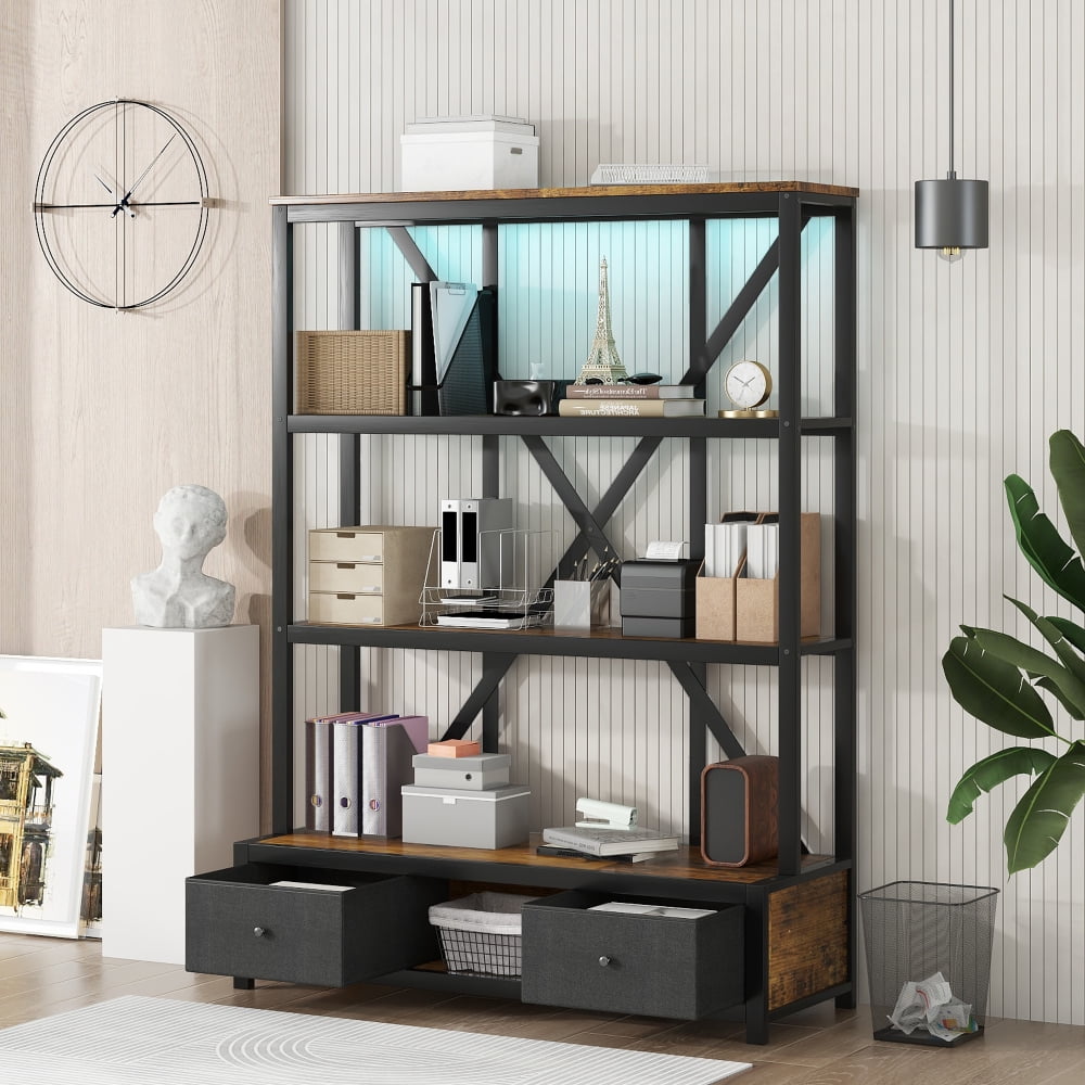 Tcbosik Bookshelf, 4-Tier Bookcase with Drawers and Open Shelves for ...