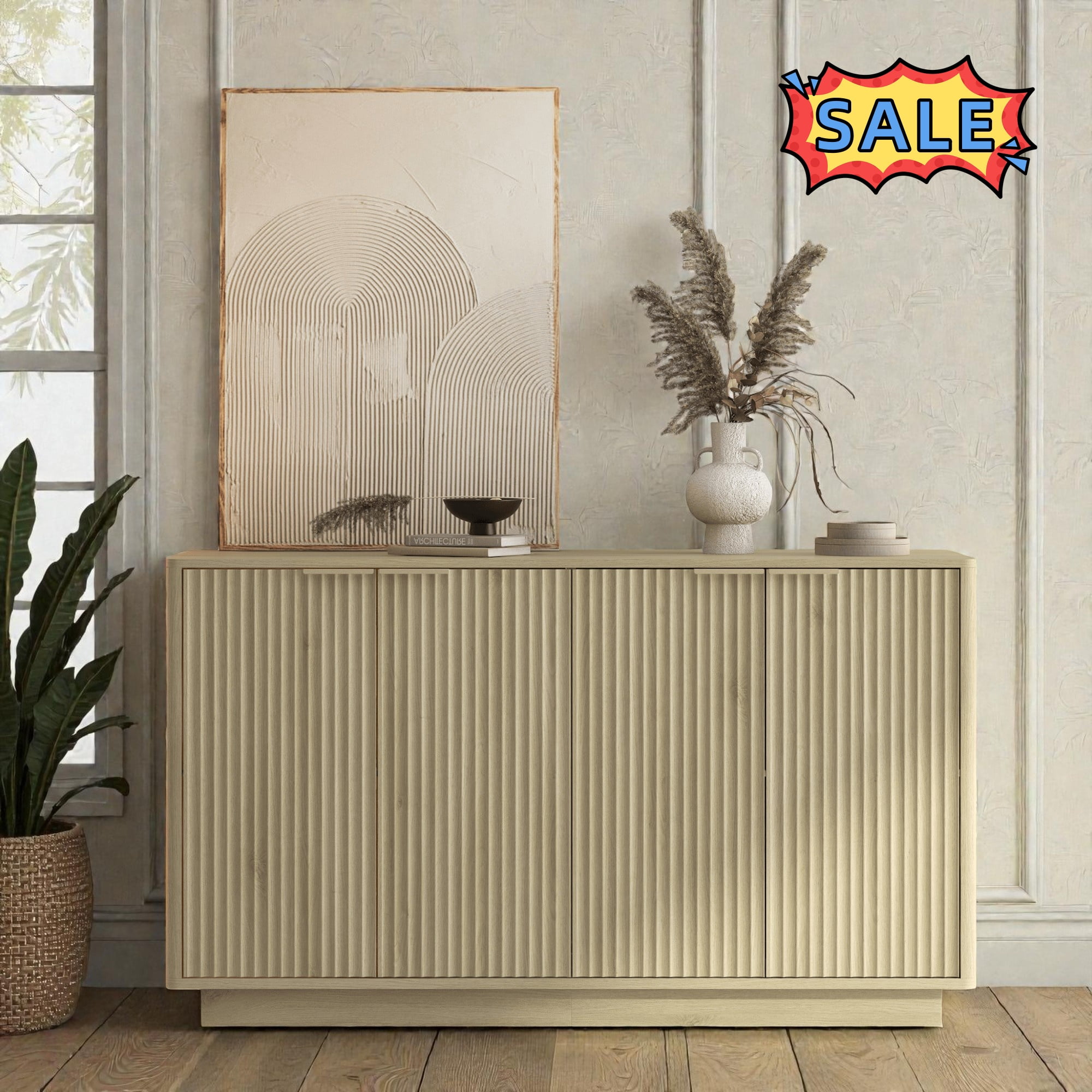 Tcbosik Buffet Sideboard with 4 Doors, 55 inch Accent Cabinet with ...