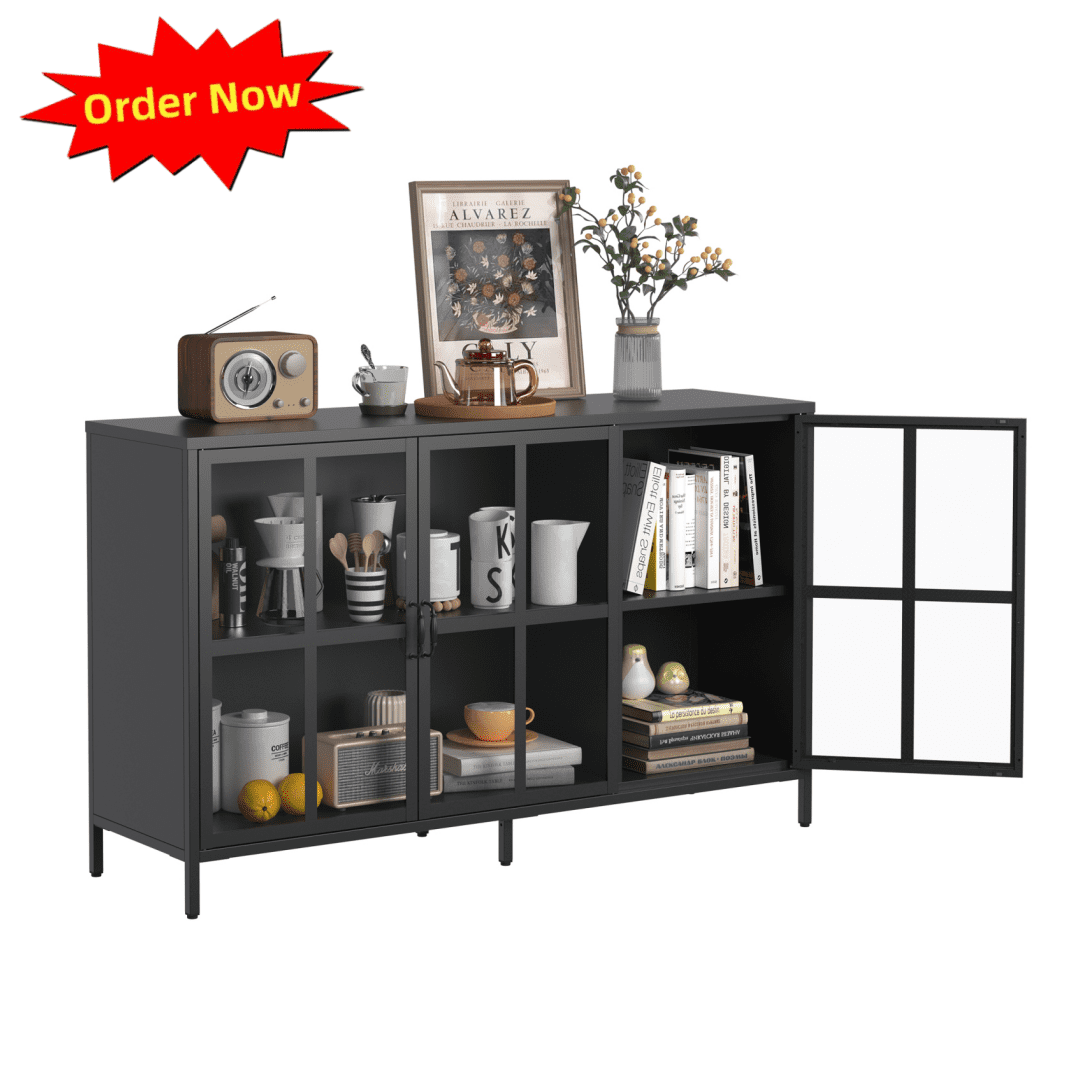 Tcbosik Buffet Sideboard with Glass Doors, Modern Display Cabinet with ...