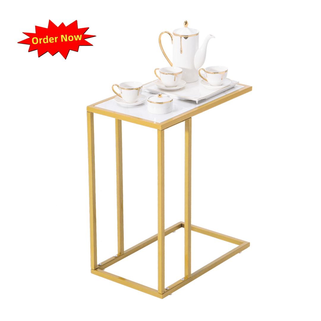 Tcbosik C-Shaped End Table, Side Table with Faux Marble Top and Metal ...