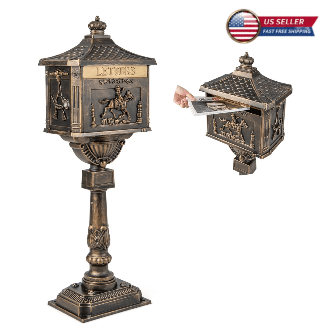 Tcbosik Cast Aluminum Mailbox with Post, Postal Box w/ Keys, Baffle ...