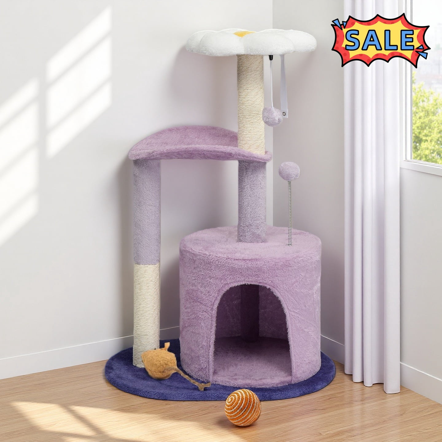 Tcbosik Cat Tree, 33" Cat Plush Condo with Scratching Post, Cat ...