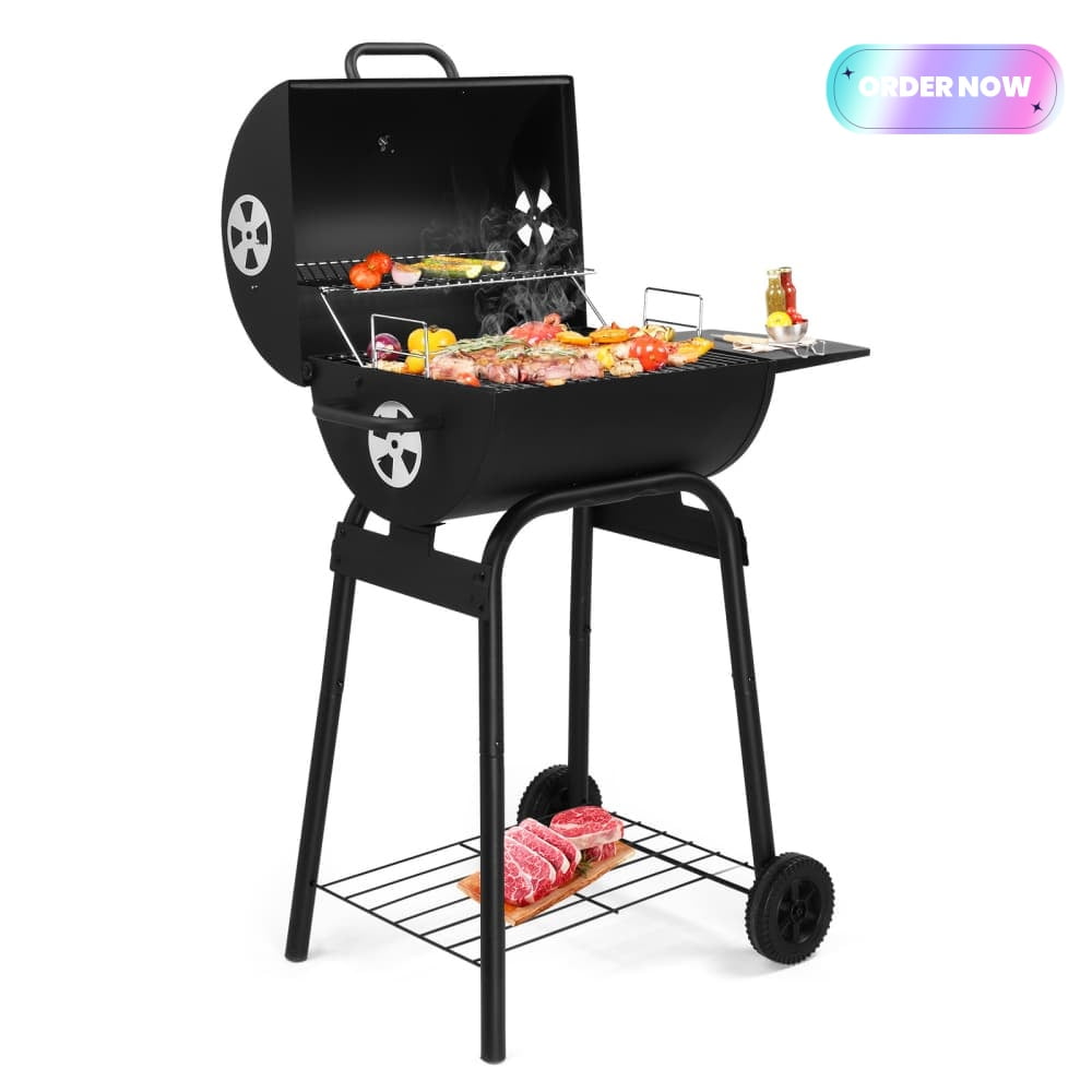 Tcbosik Charcoal Grill Outdoor with Open Shelf, Barrel Charcoal Grills ...