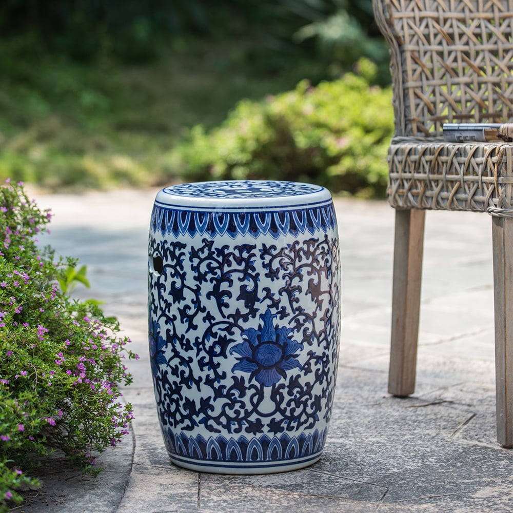 Tcbosik Chinoiserie Ceramic Decorative Garden Stool, 11" Round Outdoor ...