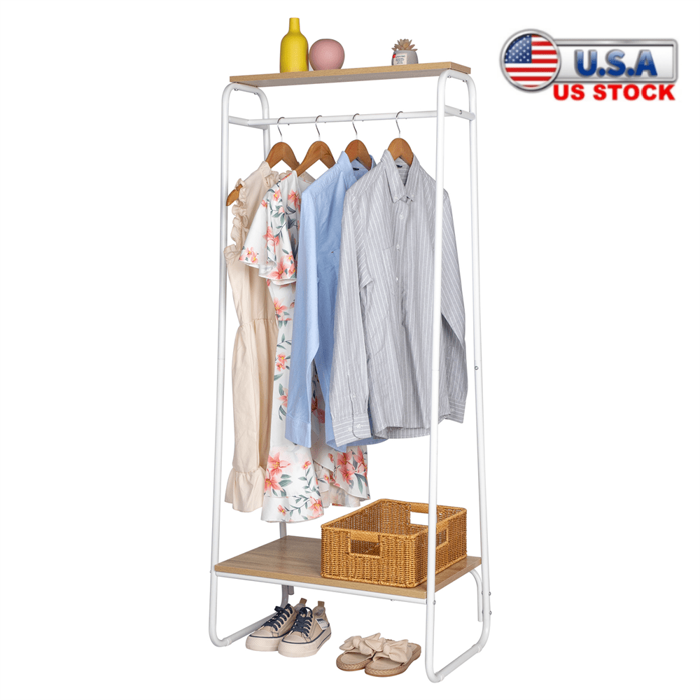 Tcbosik Garment Rack with Open Shelf, Clothes Rack with Hanging Rod ...