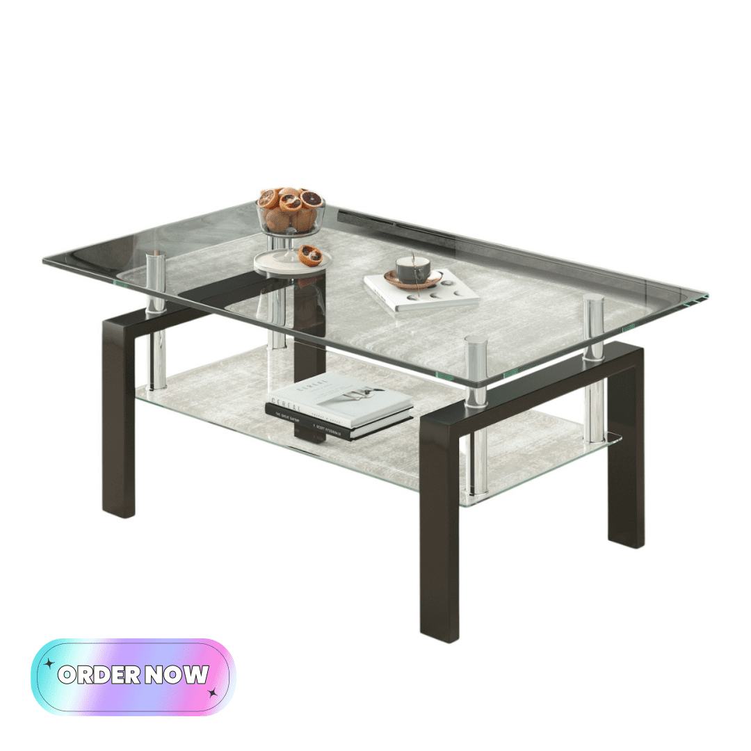 Tcbosik Coffee Table, 39.3" Rectangle Tea Table w/Tempered Glass ...